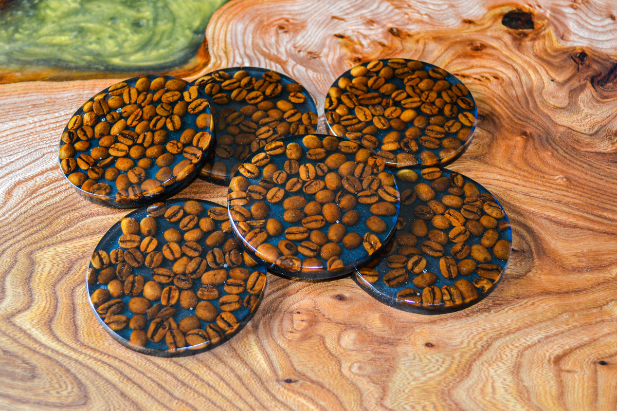 Epoxy onderzetters met koffiebonen | hittebestendig | metallic zwart ...